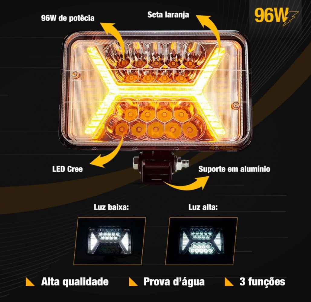 Casa das Led´s - Farol LED Universal 4x6 Pol 96w Retangular Com Seta ...